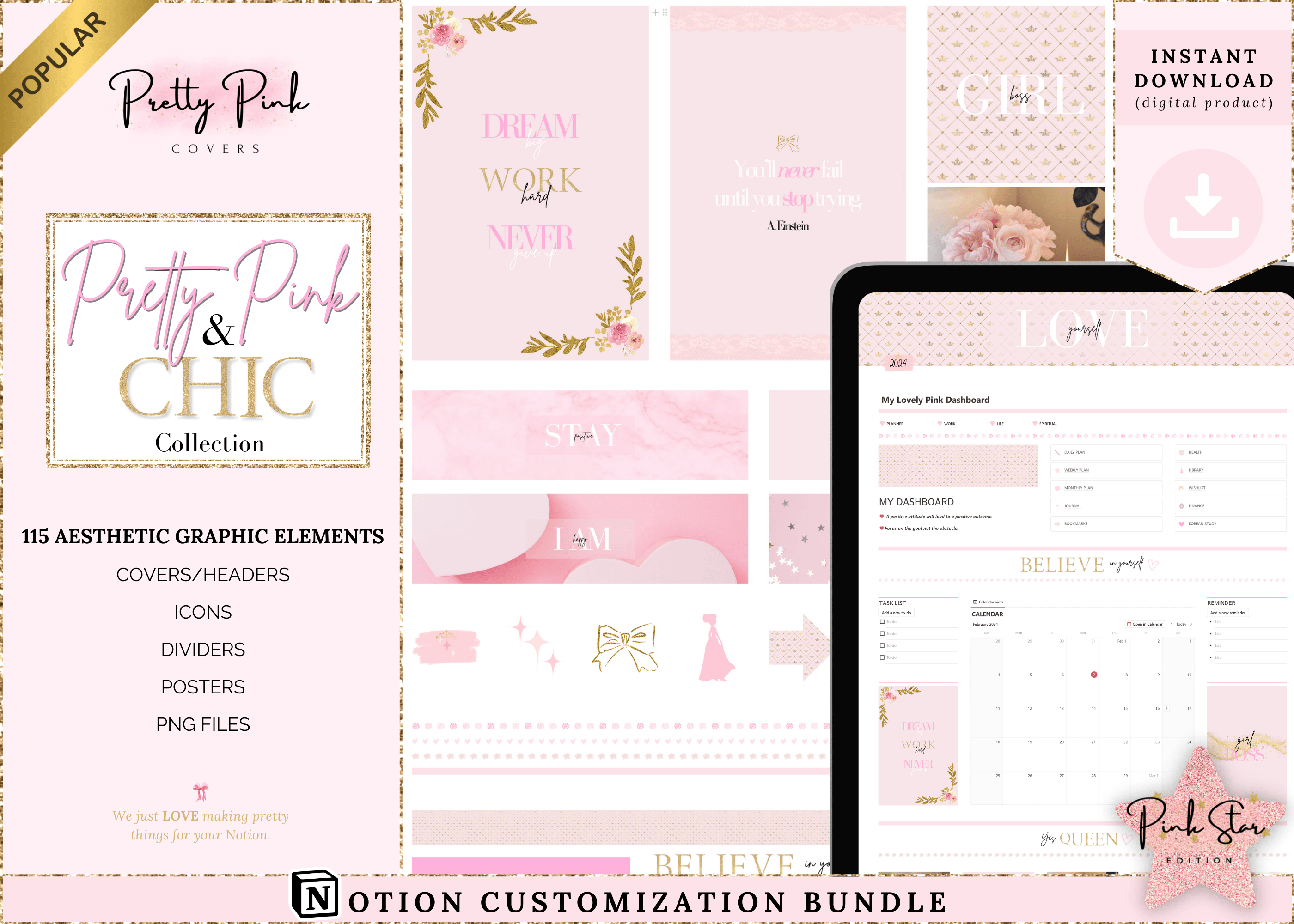 Pretty Pink Covers - Aesthetic Notion Customization Bundles