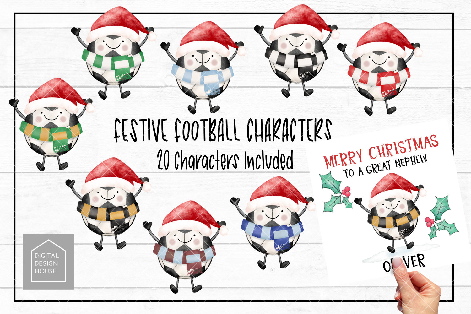 CHRISTMAS FOOTBALL CHARACTERS Set of 20 Cute Football Characters PNGS ...