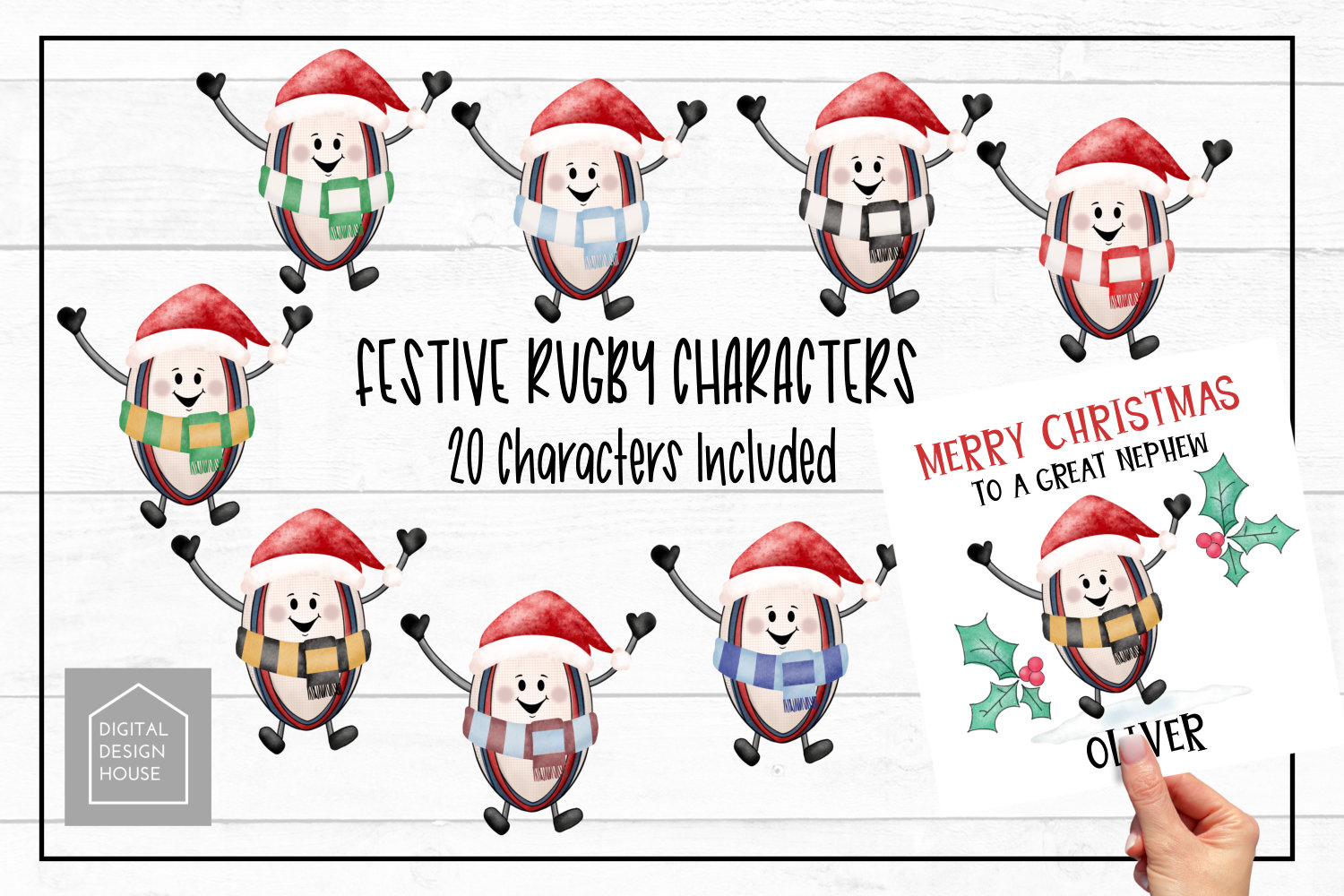 CHRISTMAS RUGBY CHARACTERS Set of 20 Cute Football Characters PNGS - Payhip