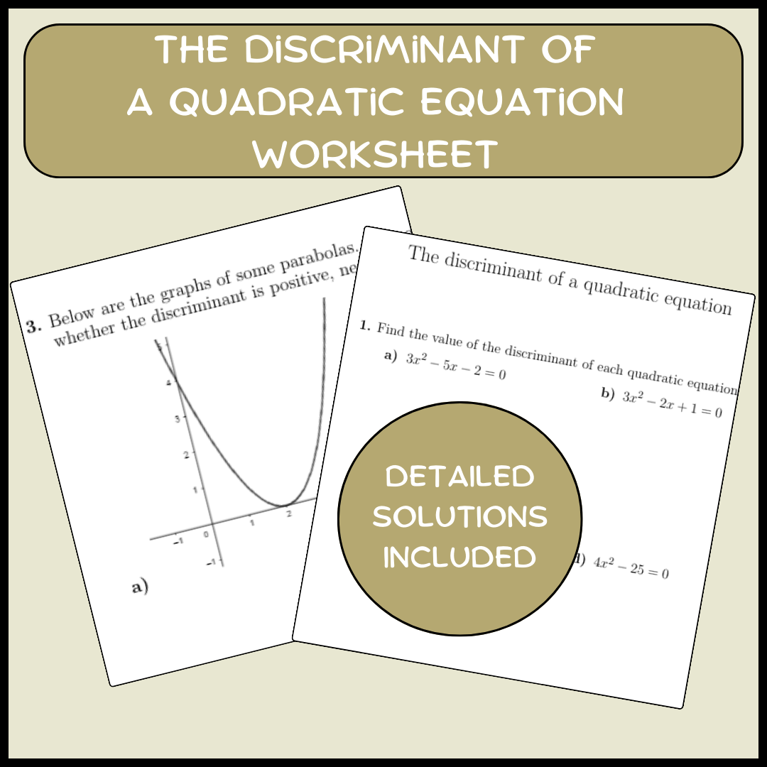 The discriminant of a quadratic equation worksheet (with solutions)