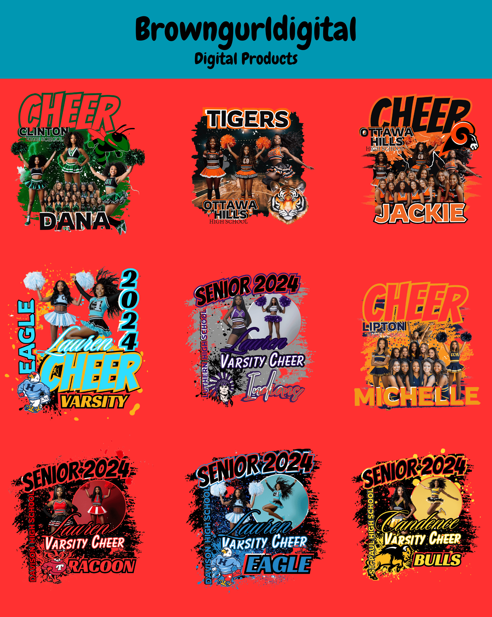 BrownGurlDigital - Editable cheerleader kit - Payhip