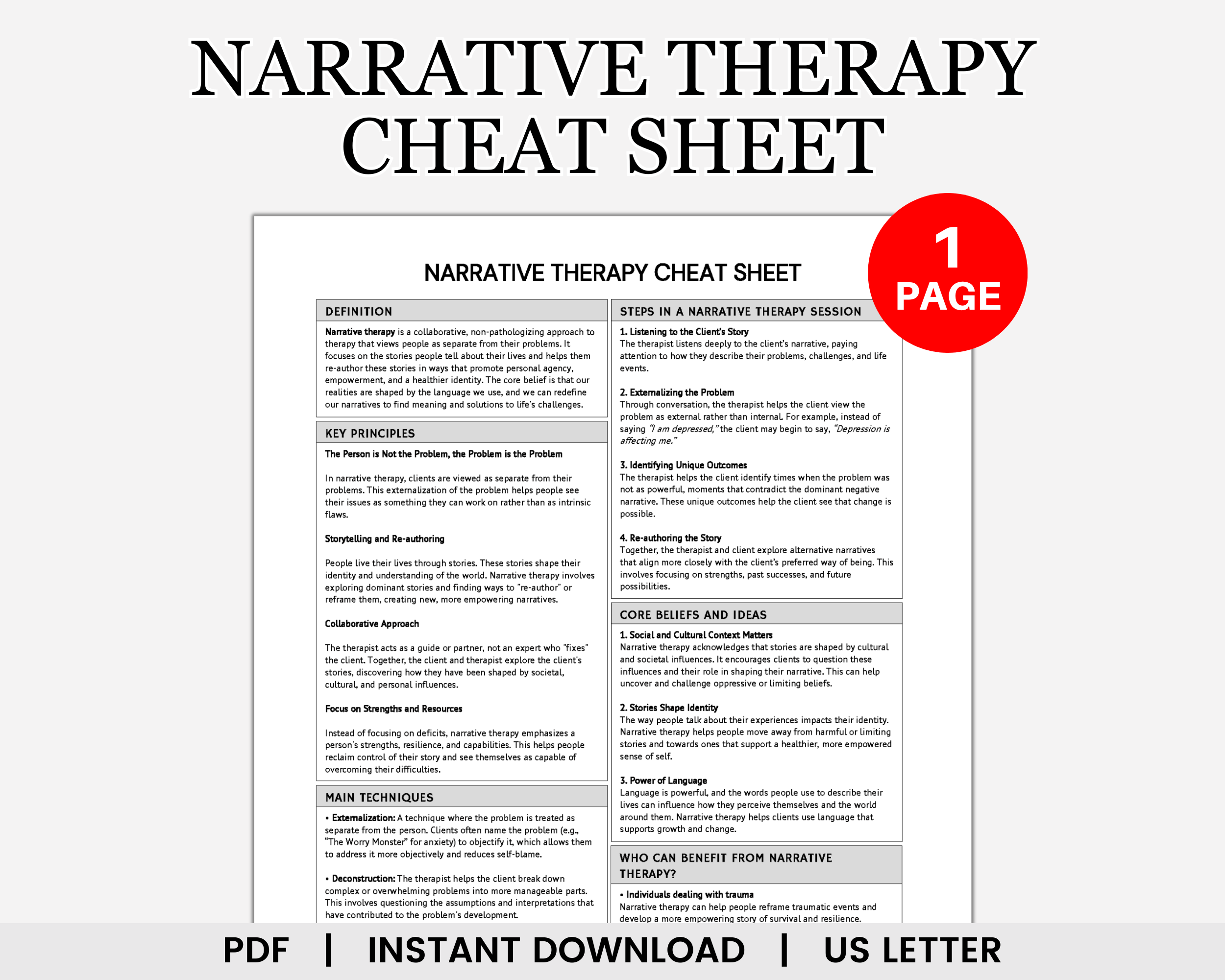 Narrative Therapy Cheat Sheet, Trauma Therapy, Anxiety Therapy, Couples ...