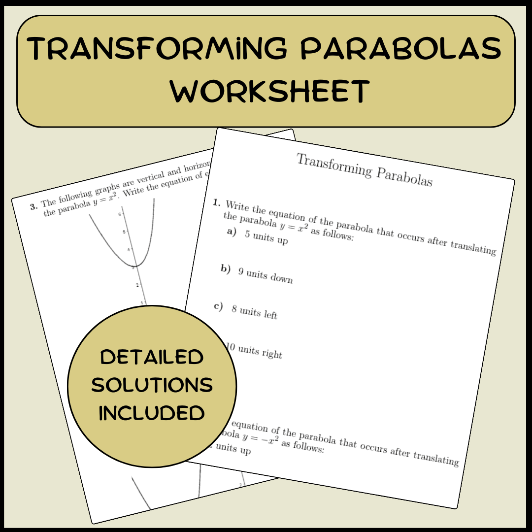 Transforming Parabolas worksheet (with solutions)