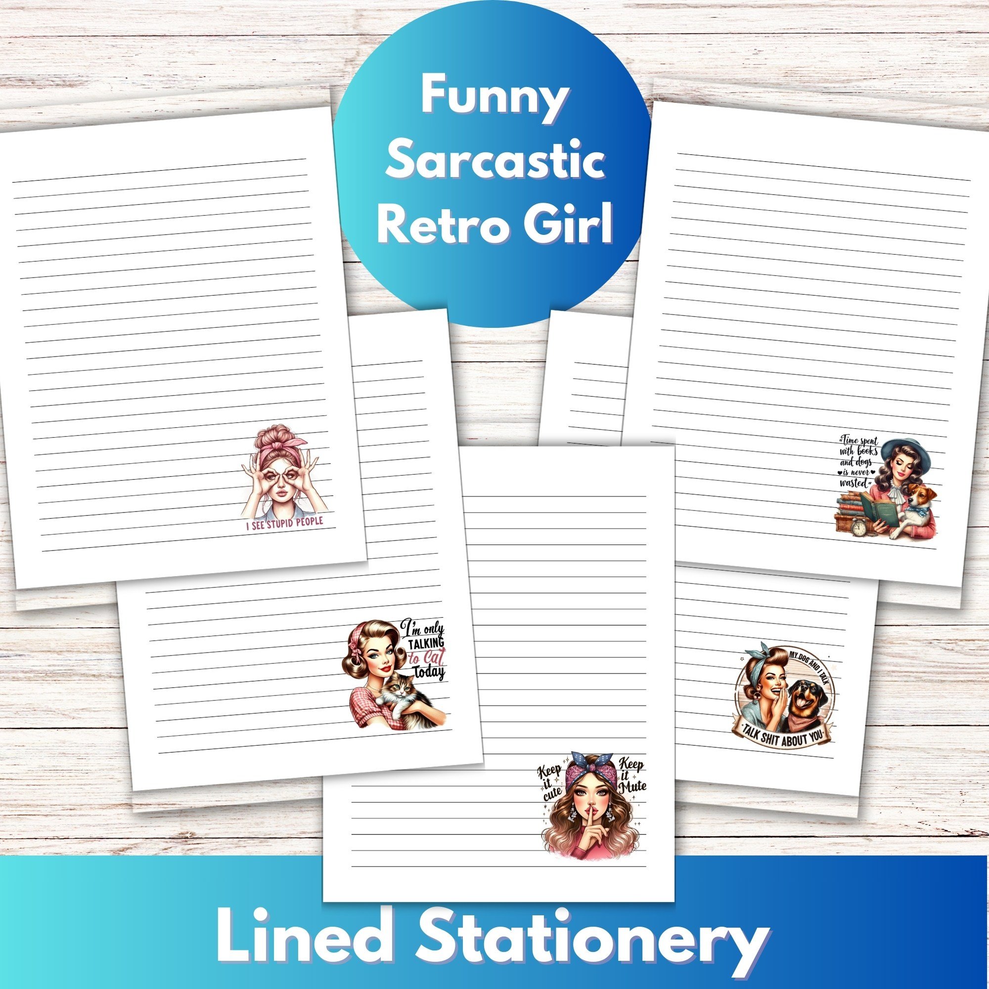 Funny And Sarcastic Retro Girl Lined Stationery | Funny Retro Girl ...
