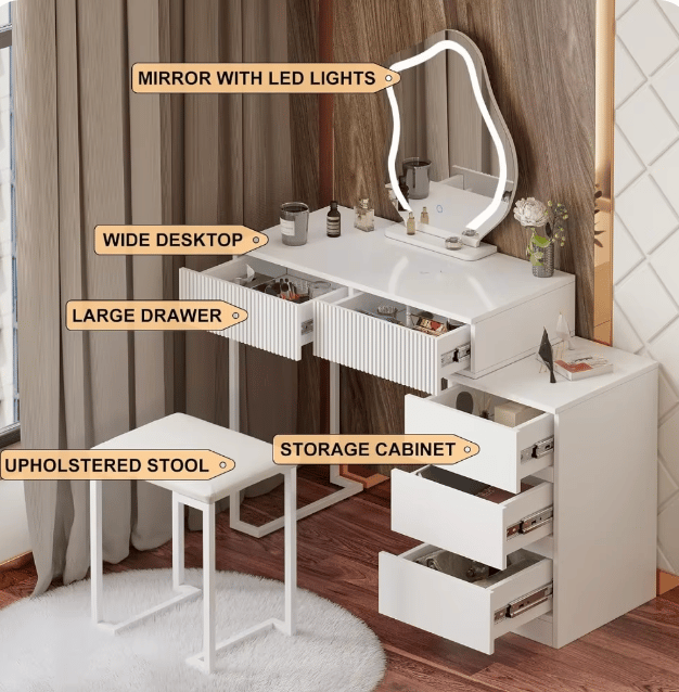 Modern Vanity Table Set with Mirror & Stool - Payhip