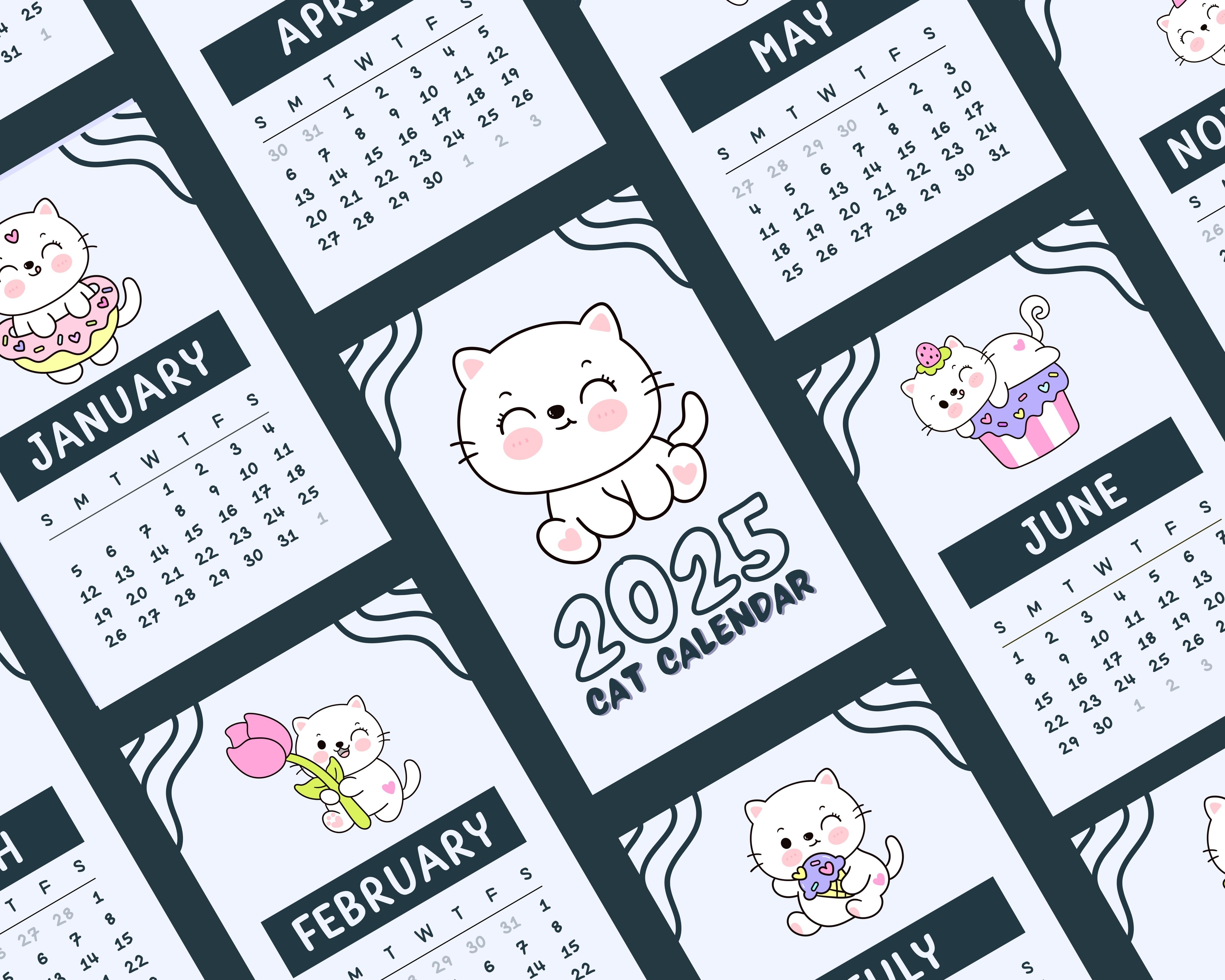 Cat Calendar 2025, Digital Calendar, Calendar 2025, Digital download ...