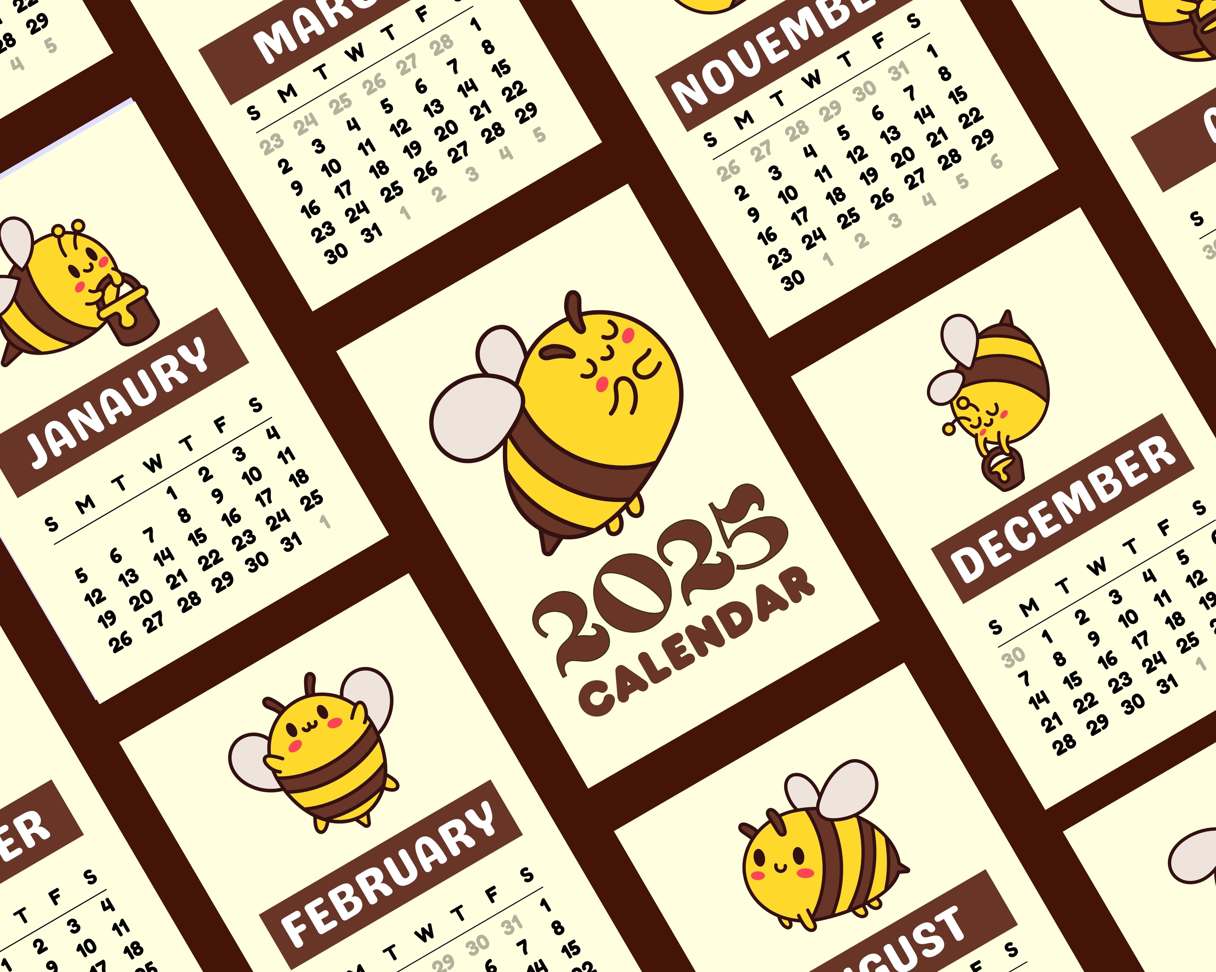 Honey Bee Calendar 2025, Digital Calendar, Calendar 2025, Digital ...