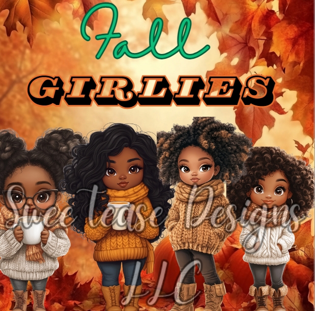 Fall girlies clipart PNGs- 4 designs 1 free Fall background - Payhip