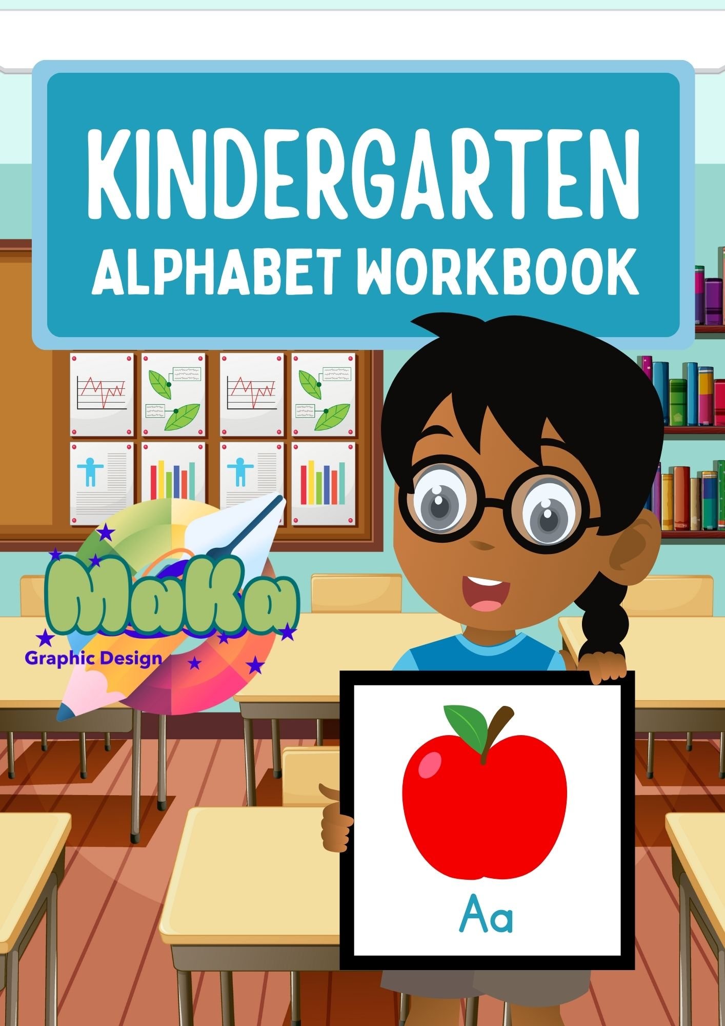 Kindergarten Alphabet Workbook: Black and White Illustrative Style (108 ...