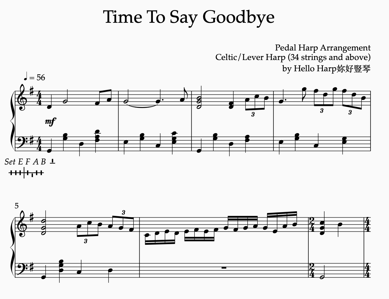 Time to Say Goodbye - Francesco Sartori (Pedal Harp and Celtic/Lever Harp Sheet Music) - Payhip