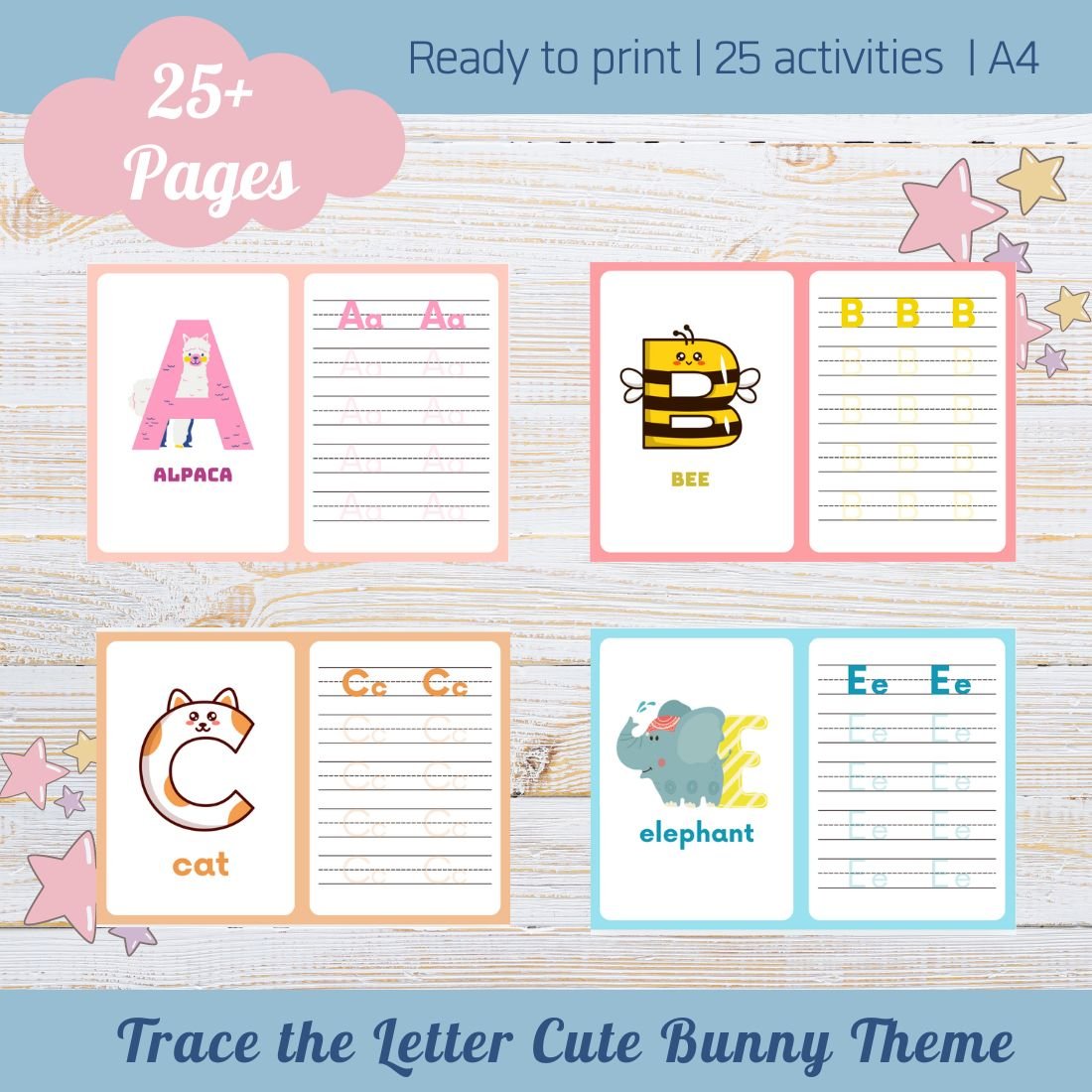 Cute Bunny Theme Trace The Letter Printable, Kindergarten Alphabet ...