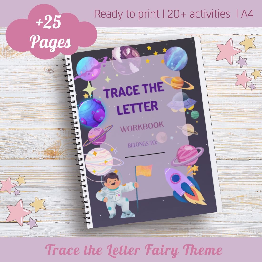 Space Theme Tracing Letter Printable, Kindergarten Alphabet Workbook ...