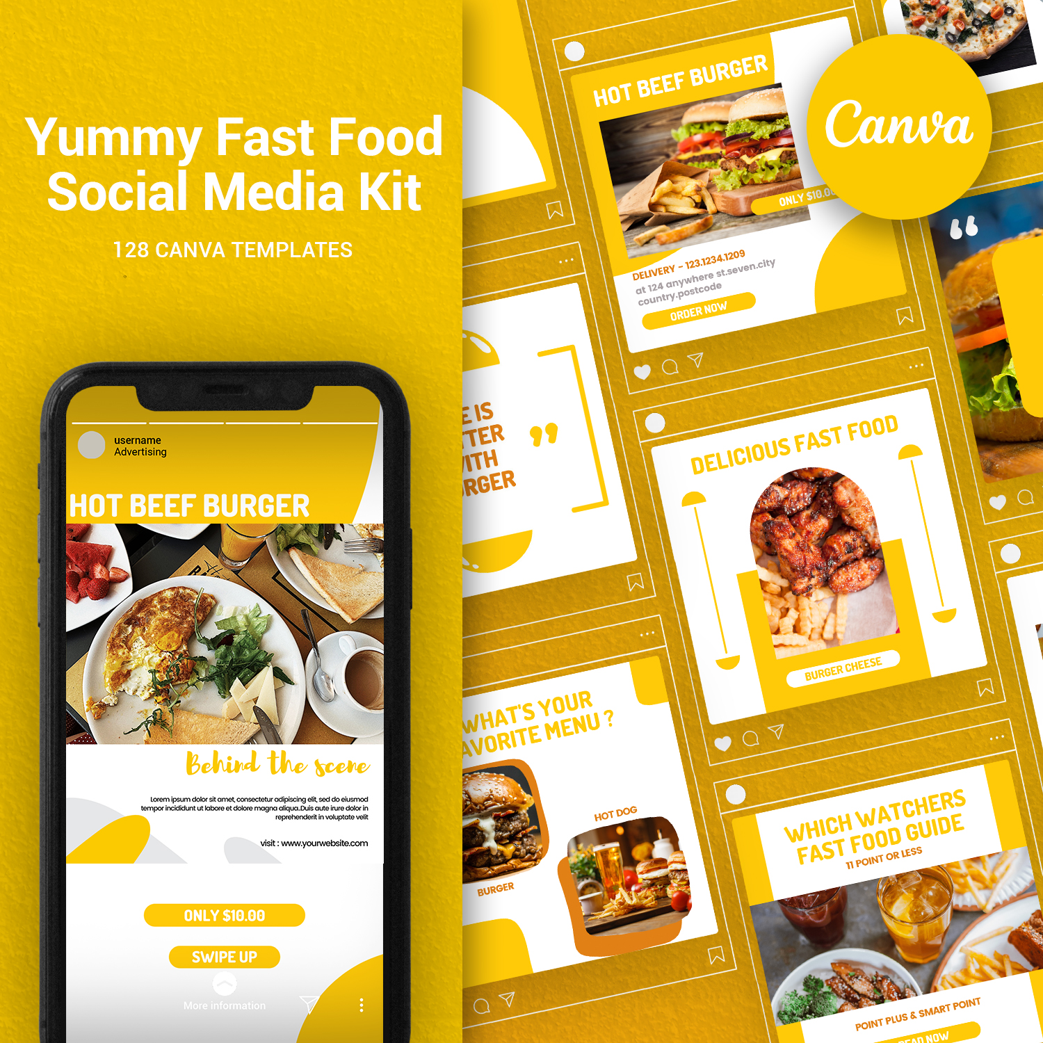 128 Yummy Fast Food Social Media Canva Templates - Payhip