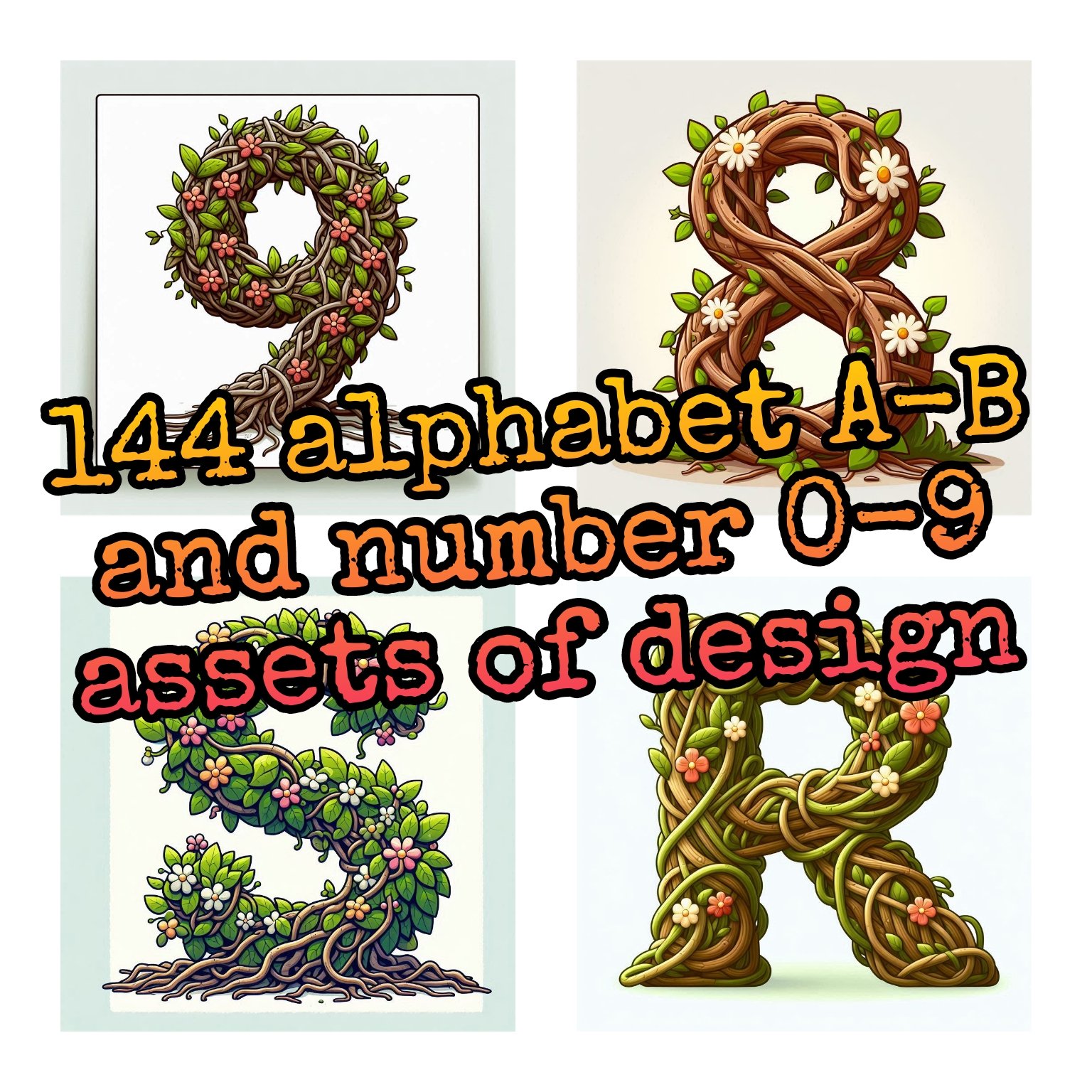 144 alphabet A-B and number 0-9 (nature fonts) assets of design - Payhip
