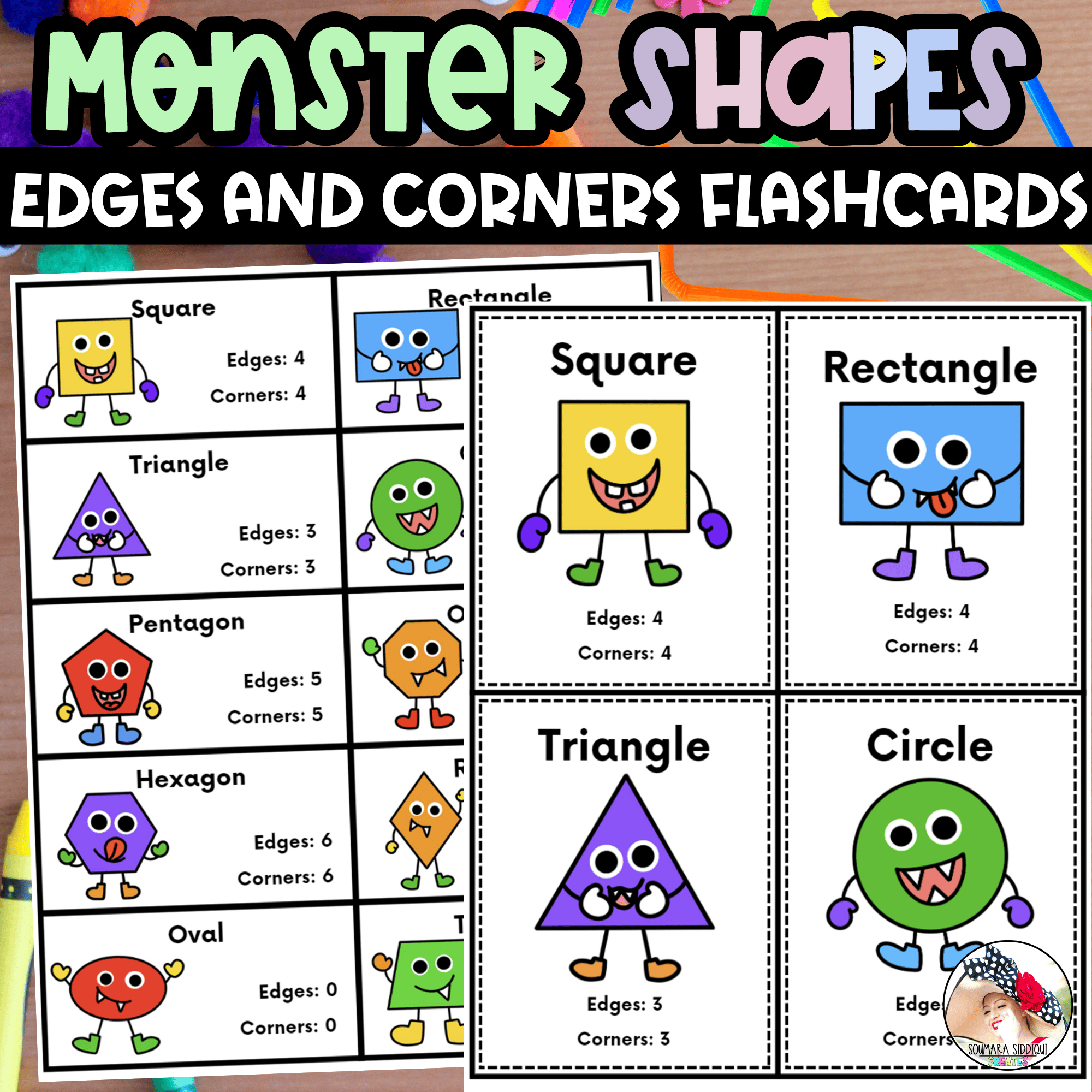 Monster Shapes Edges and Corners Flashcards - Payhip