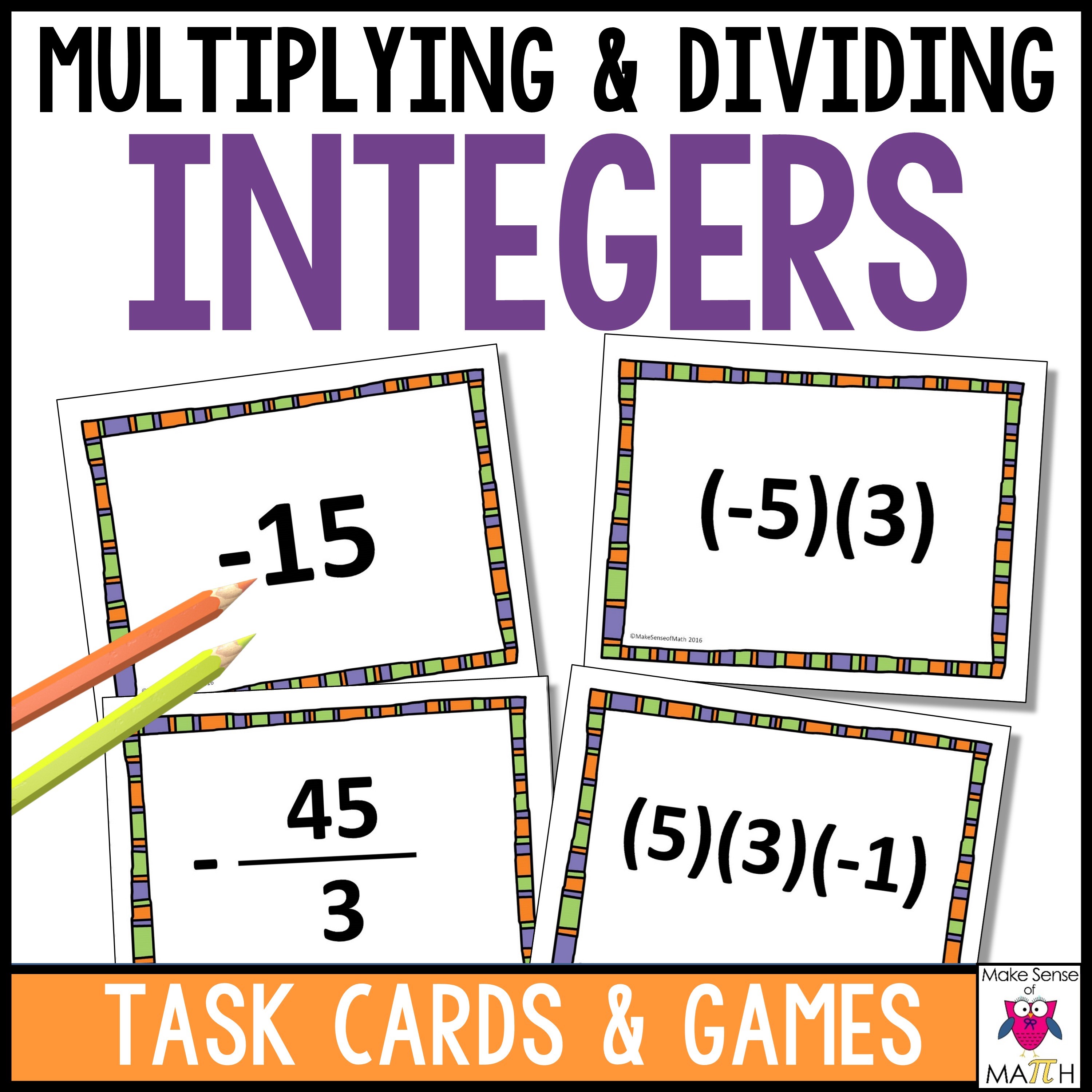 Multiplying and Dividing Integers Task Cards Games and Activities