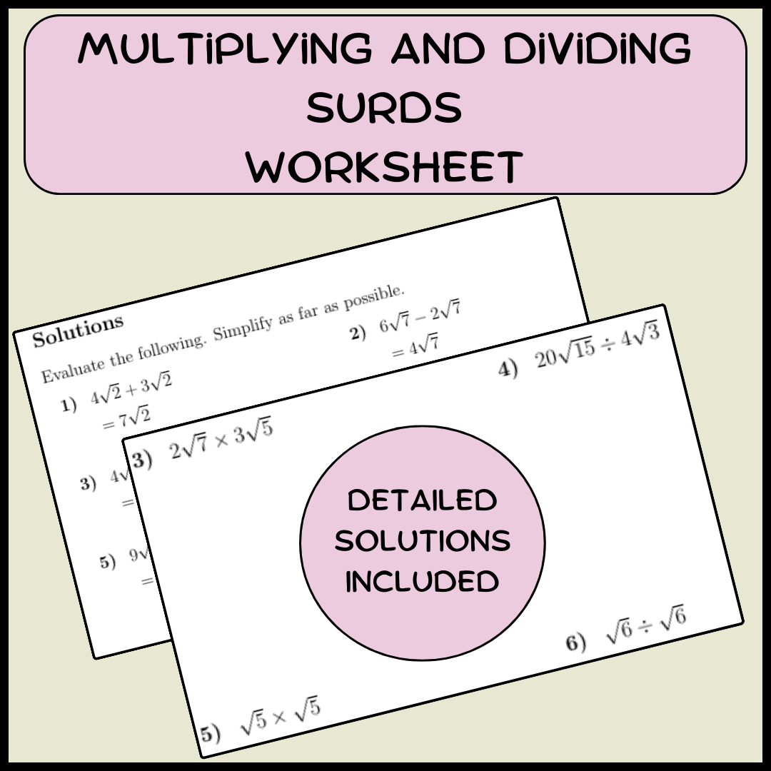 Multiplying and dividing surds worksheet (with answers)