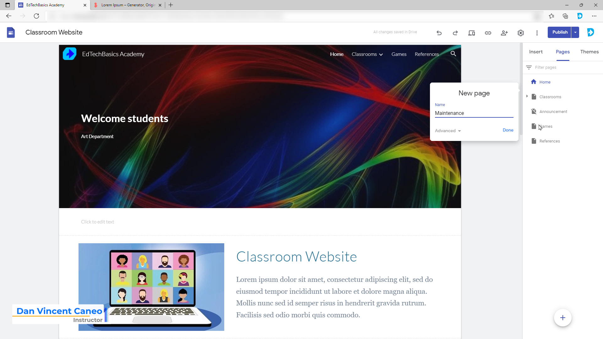 Classroom Website with Google Site