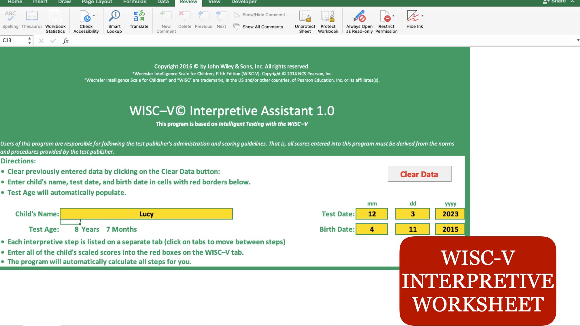 WISC-V (Wechsler Intelligence Scale for Children - V) - Interpretive Worksheet/Assistant ...