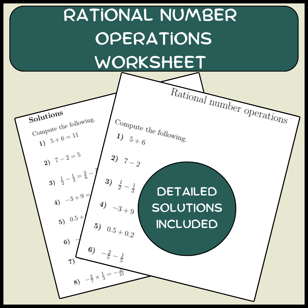 Rational number operations worksheet (with solutions)