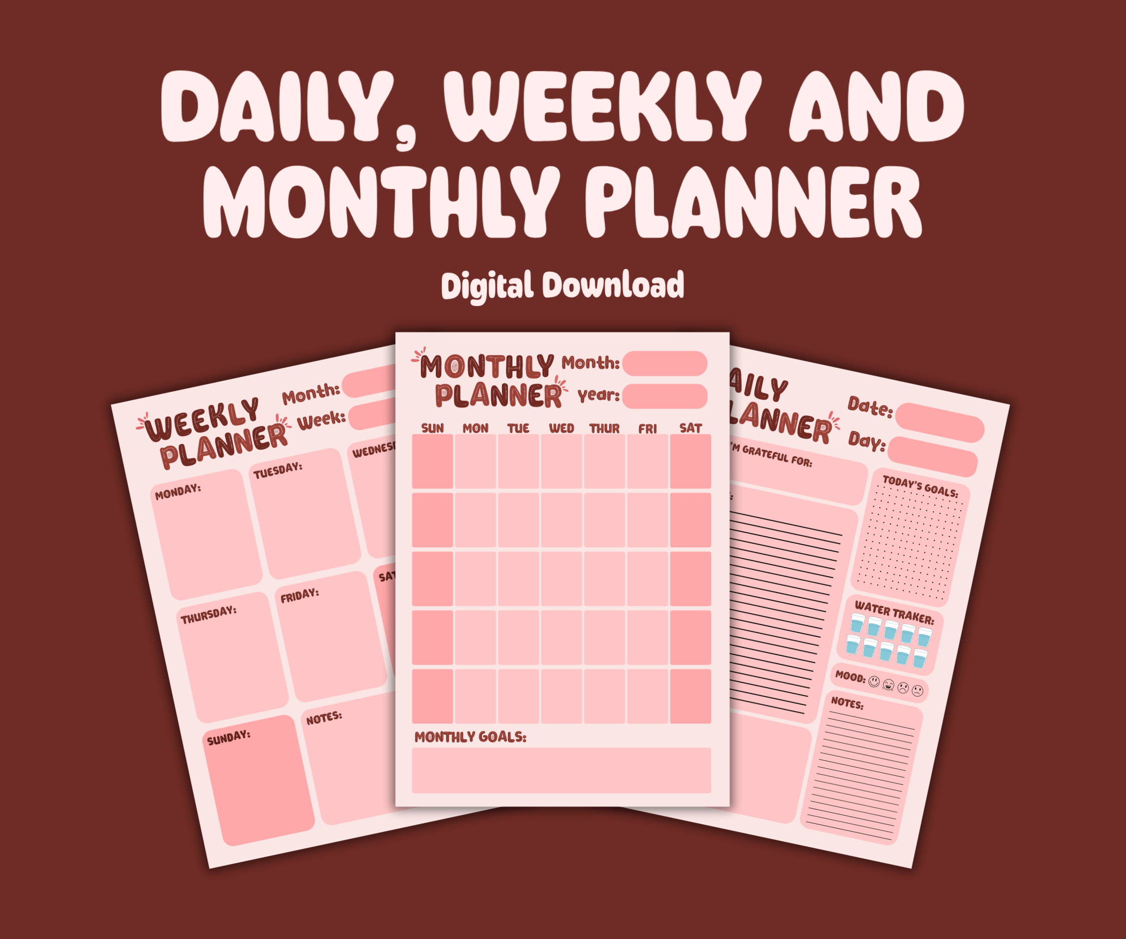 Digital Planner, Weekly Daily Monthly Plan Digital Printable Download ...