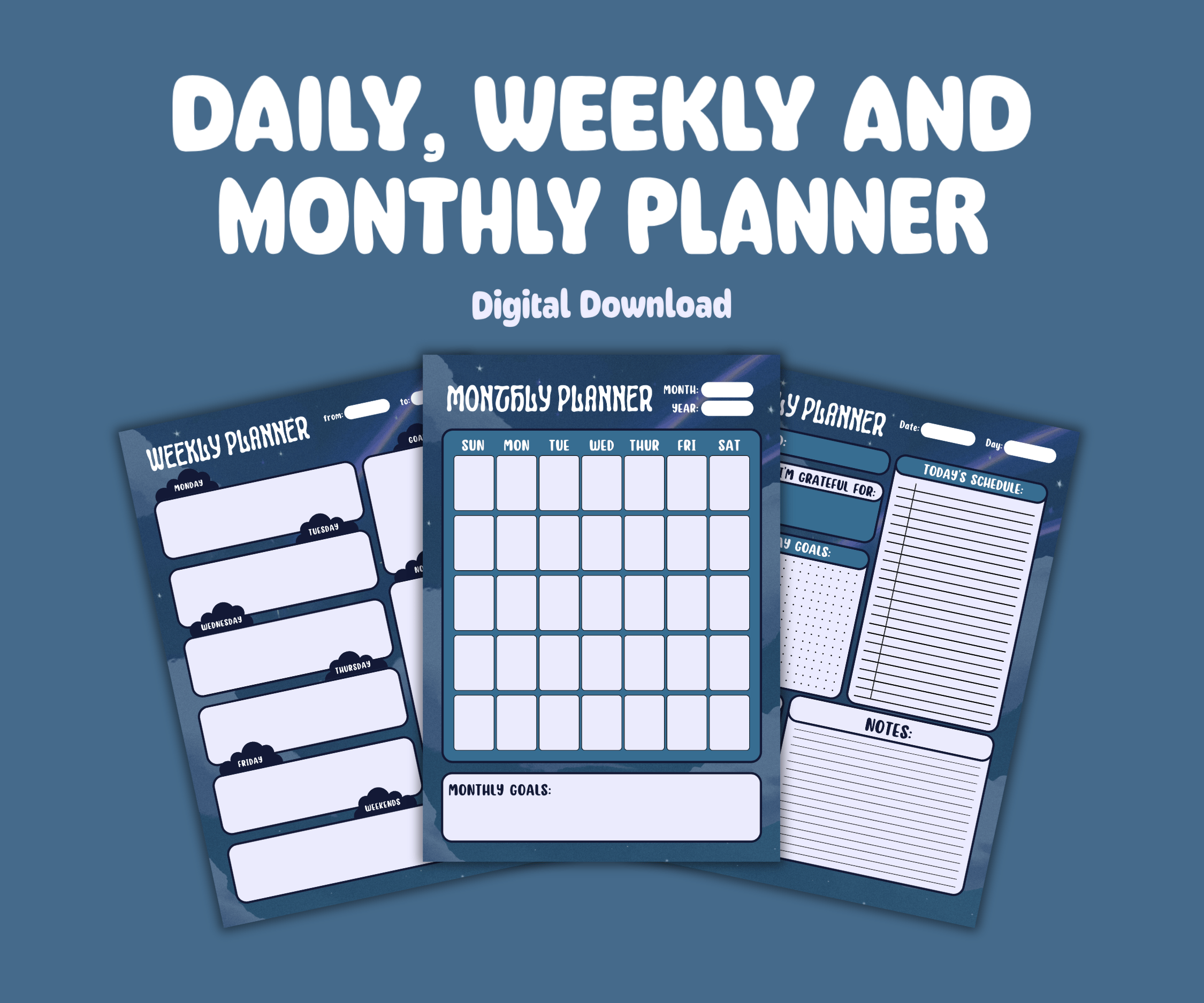 Digital Planner, Weekly Daily Monthly Plan Digital Printable Download ...