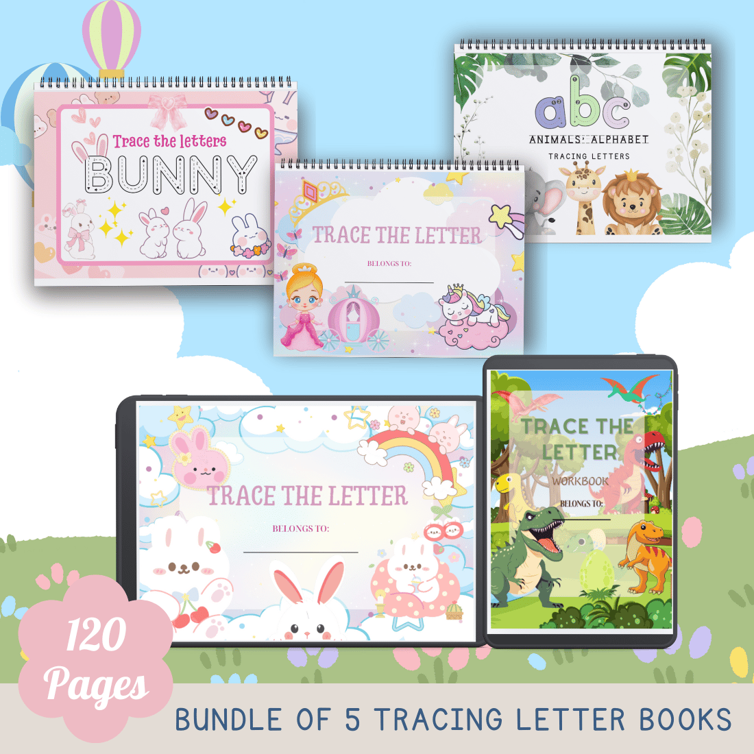 Bundle of 5 Tracing Letter Books Printable, Kindergarten Alphabet ...