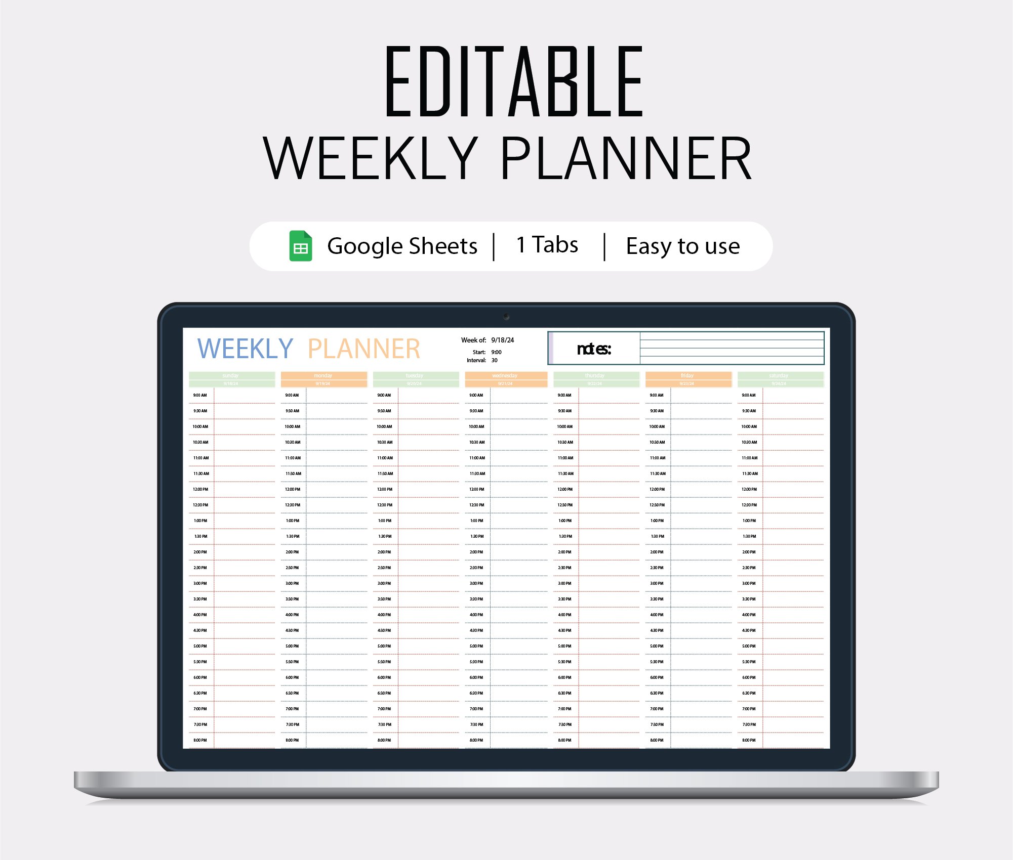 Editable Weekly Planner - Template Google Sheets Teacher Planner, Daily ...