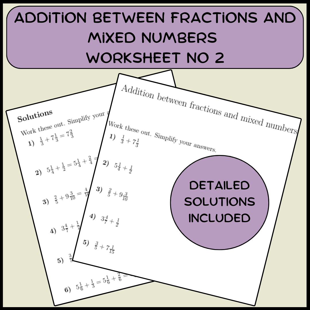 Adding and subtracting fractions and mixed numbers Test (with solutions ...