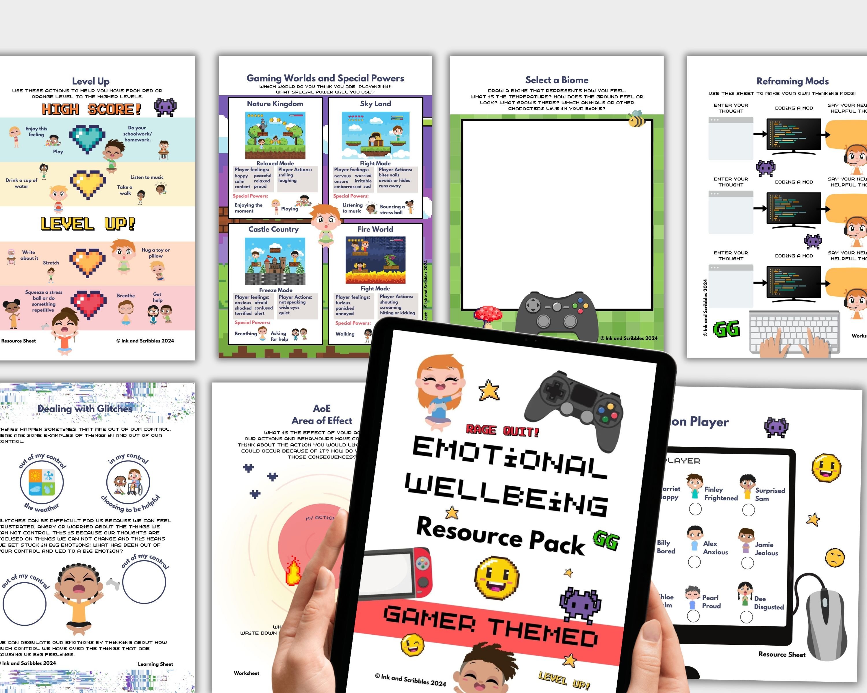 Gamer Themed Emotional Wellbeing Printable Resource Pack