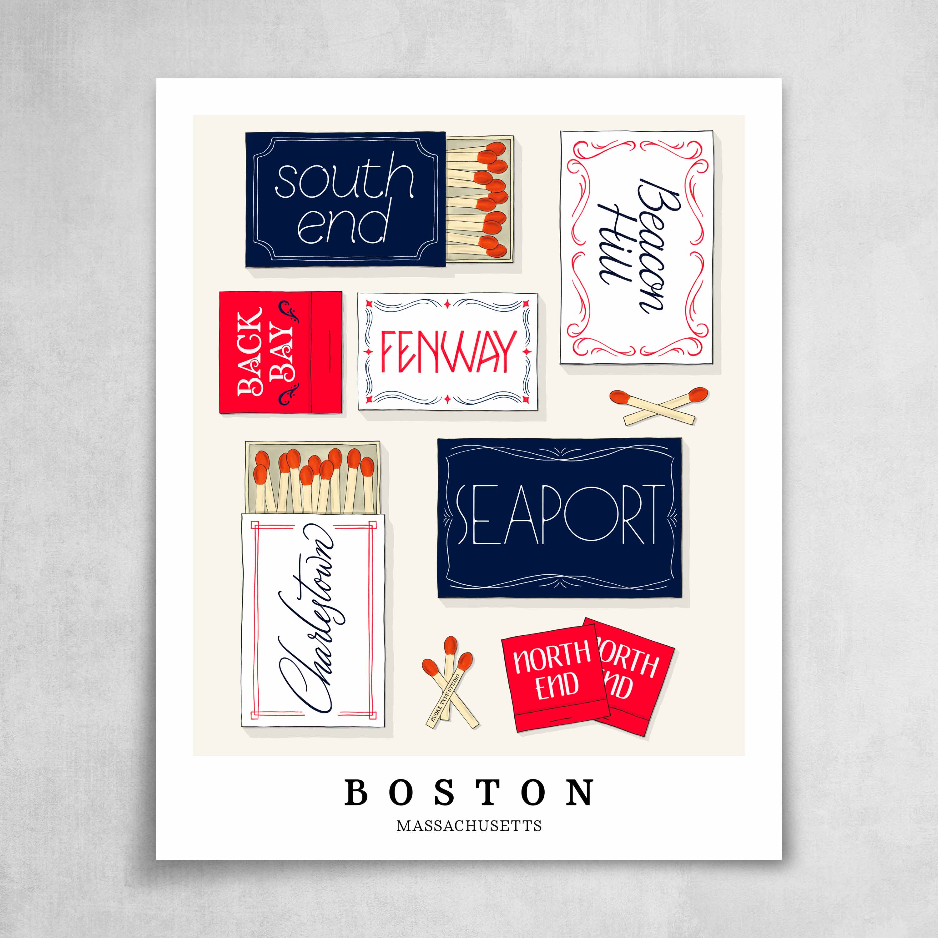 Boston Neighborhoods Matchbox Poster - Patriotic