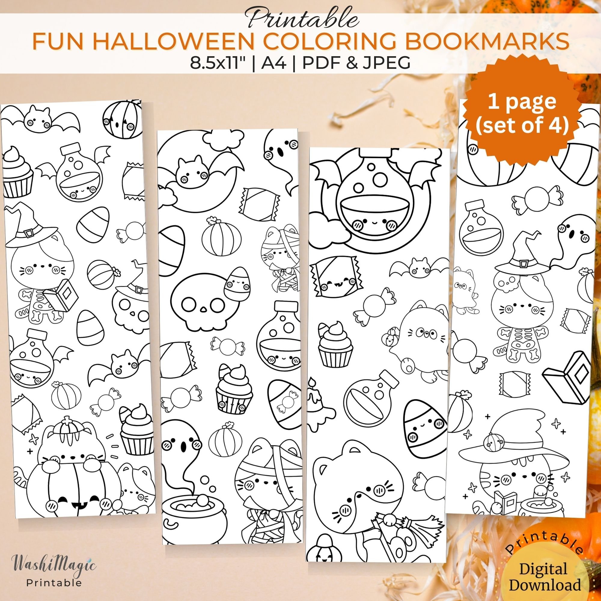 Fun Halloween Coloring Bookmark Set Printable, Halloween Activity For ...