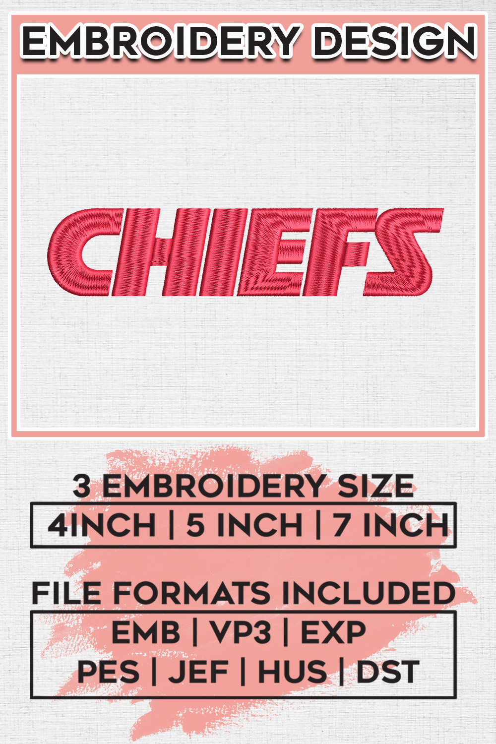 Kansas City Chiefs Wordmark Logo Embroidery Designs, NFL Chiefs , NFL ...