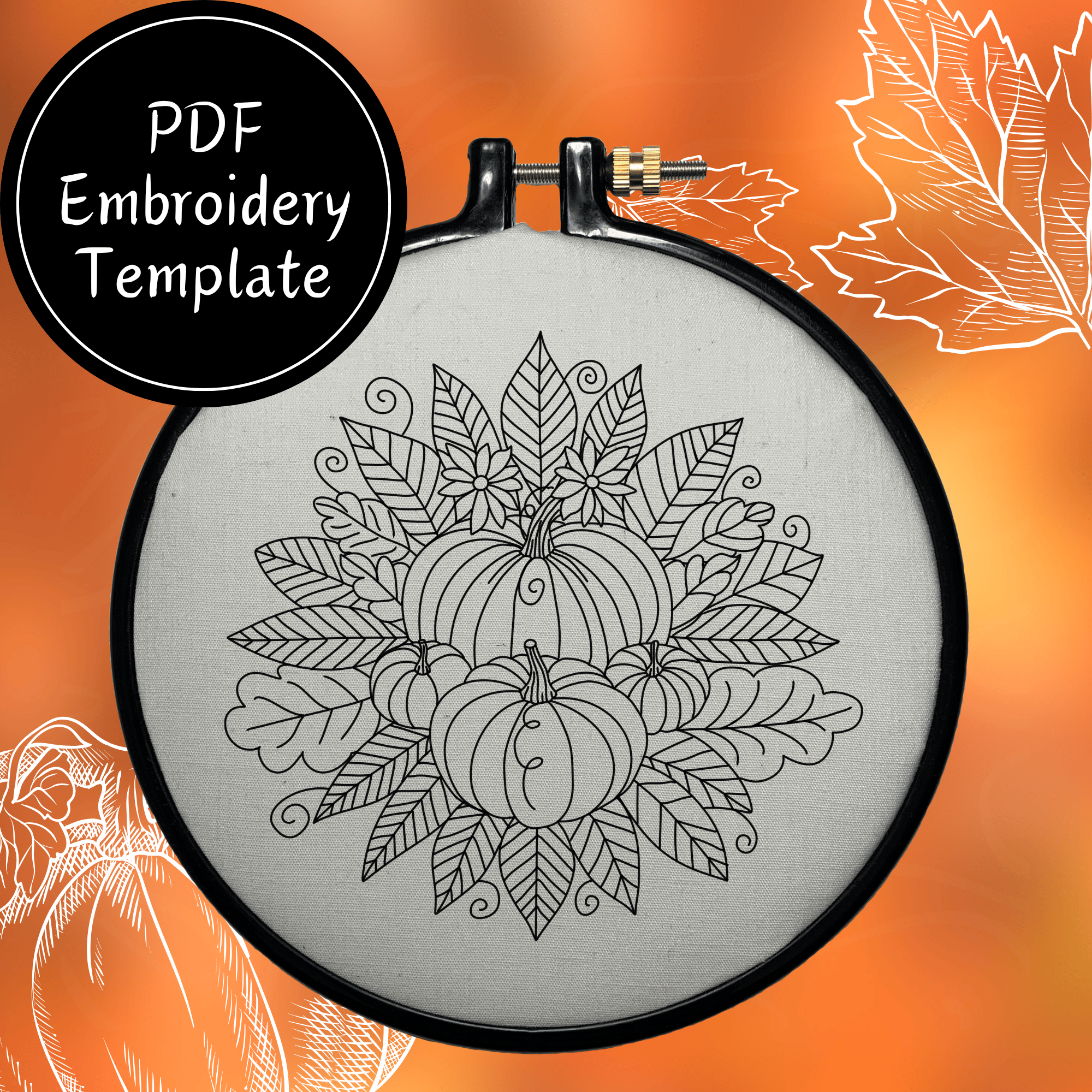 Pumpkin Fall Leaves Hand Embroidery Pattern DIY Embroidery - Payhip