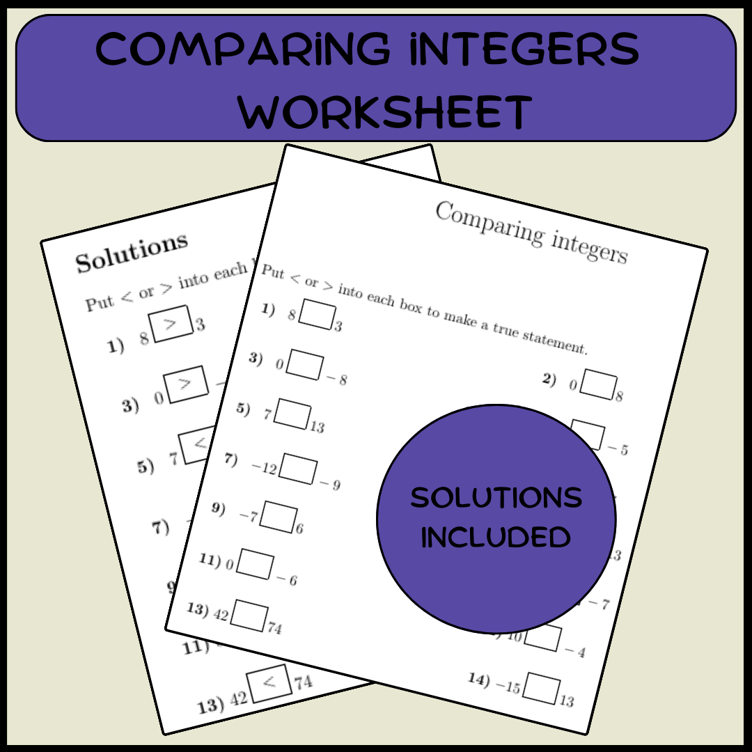 Comparing integers worksheet (with solutions)