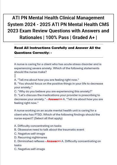 ATI PN Mental Health Content Mastery Series (CMS) 2024 - 2025 ATI PN ...