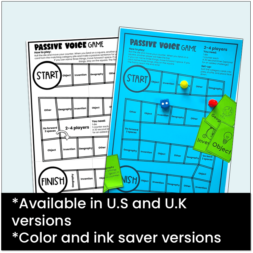 Shifts in Verb Voice and Mood Board Game 7th, 8th, 9th, 10th Grade Grammar