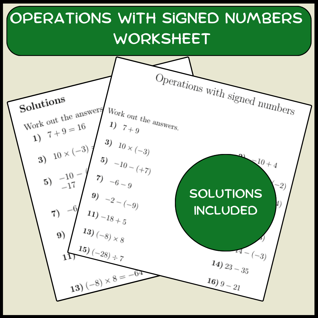 Operations with signed numbers worksheet (with solutions)