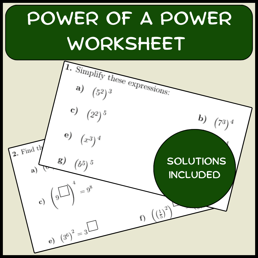 Power of a power worksheet (with solutions)