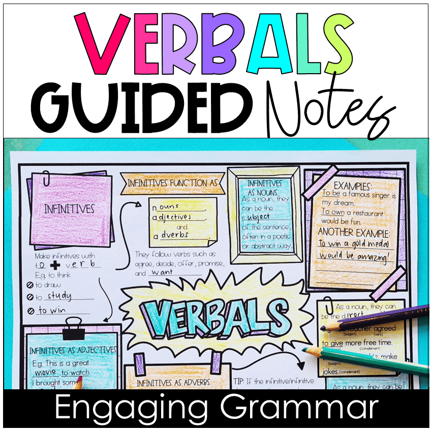 Function of Verbals Guided Notes Fun 8th Grade Grammar Activity