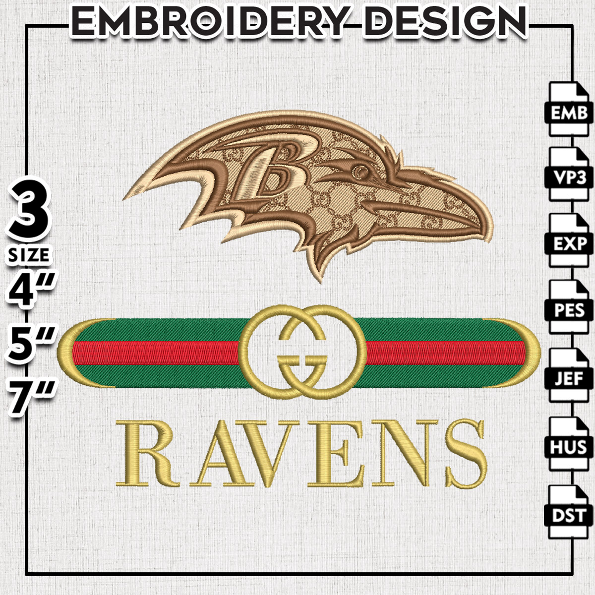 Guc.ci Baltimore Ravens Logo Embroidery Design Files, NFL Ravens, NFL ...