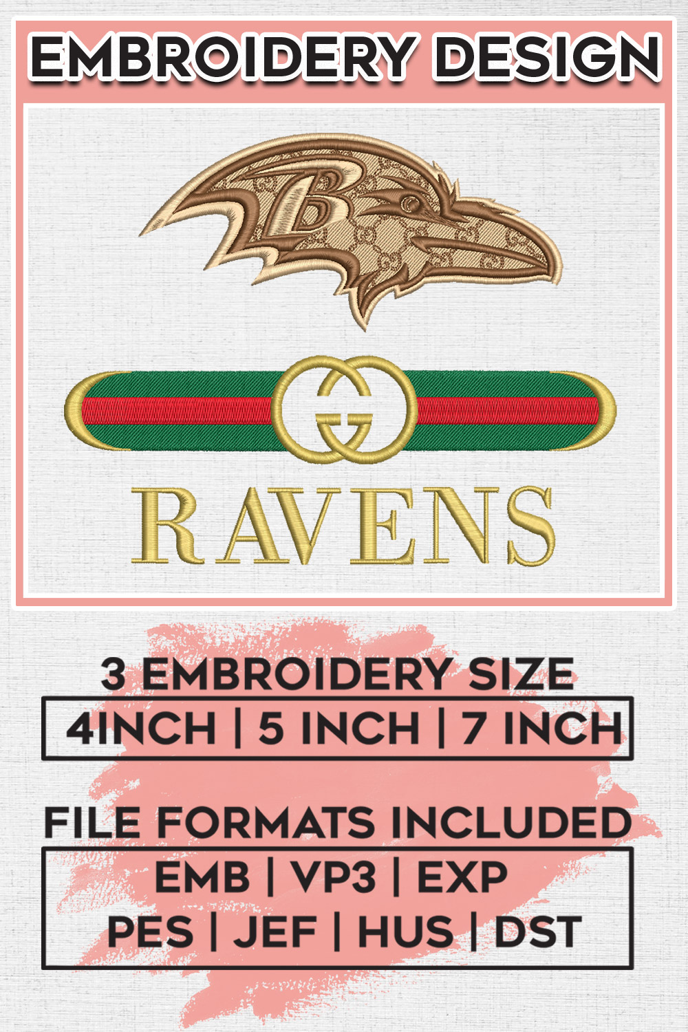 Guc.ci Baltimore Ravens Logo Embroidery Design Files, NFL Ravens, NFL ...