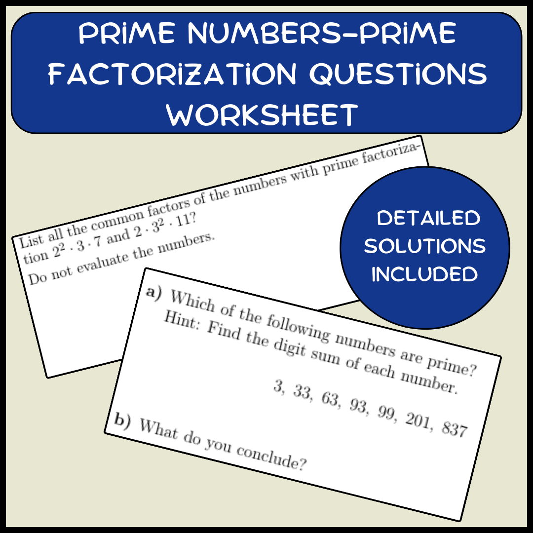 Prime Numbers-Prime Factorization Questions (with answers)