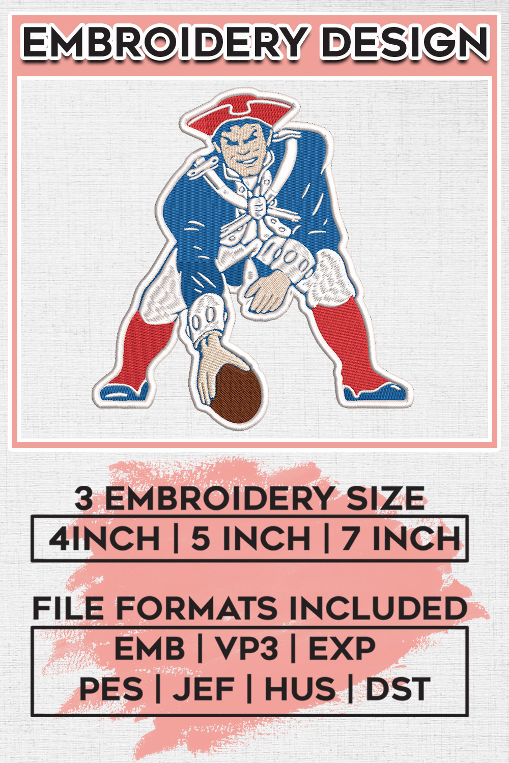 New England Patriots Mascot Embroidery Design Files, NFL Patriots, NFL ...