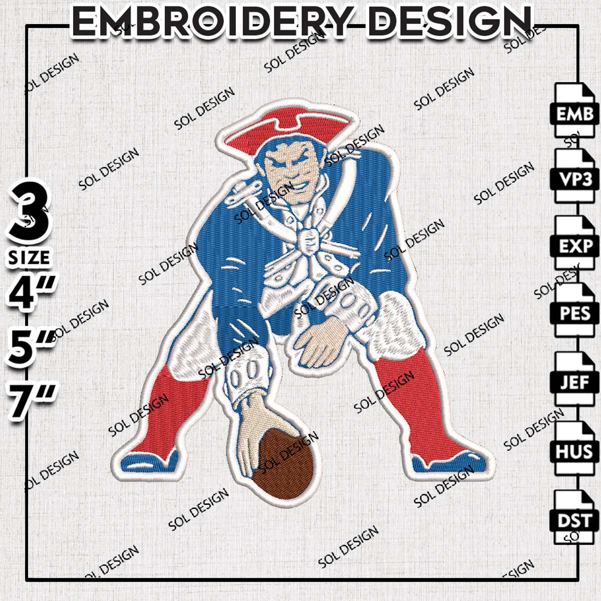 New England Patriots Mascot Embroidery Design Files, NFL Patriots, NFL ...