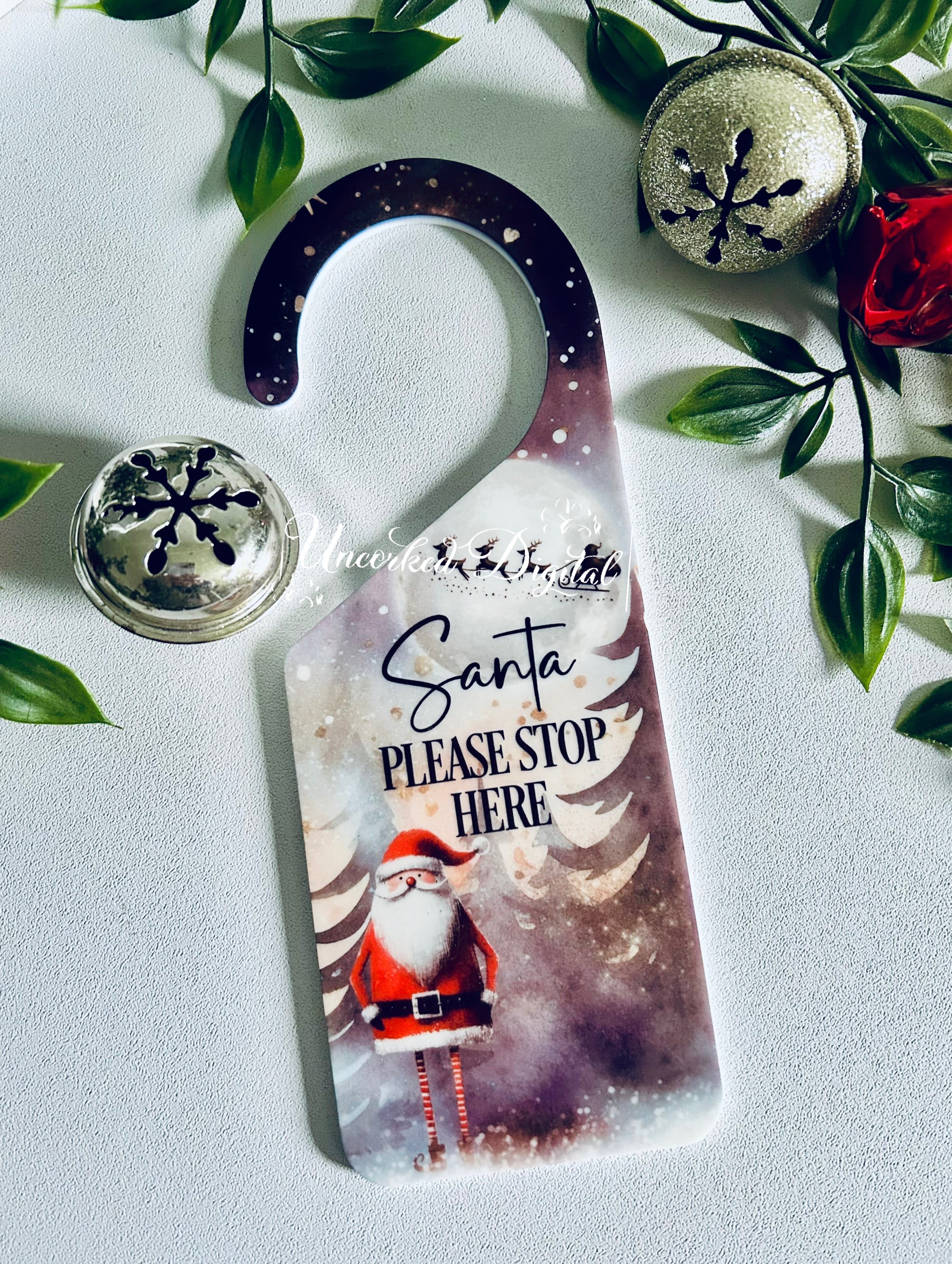 2 x Santa Stop Here door hanger with and without text (woodform) - Payhip