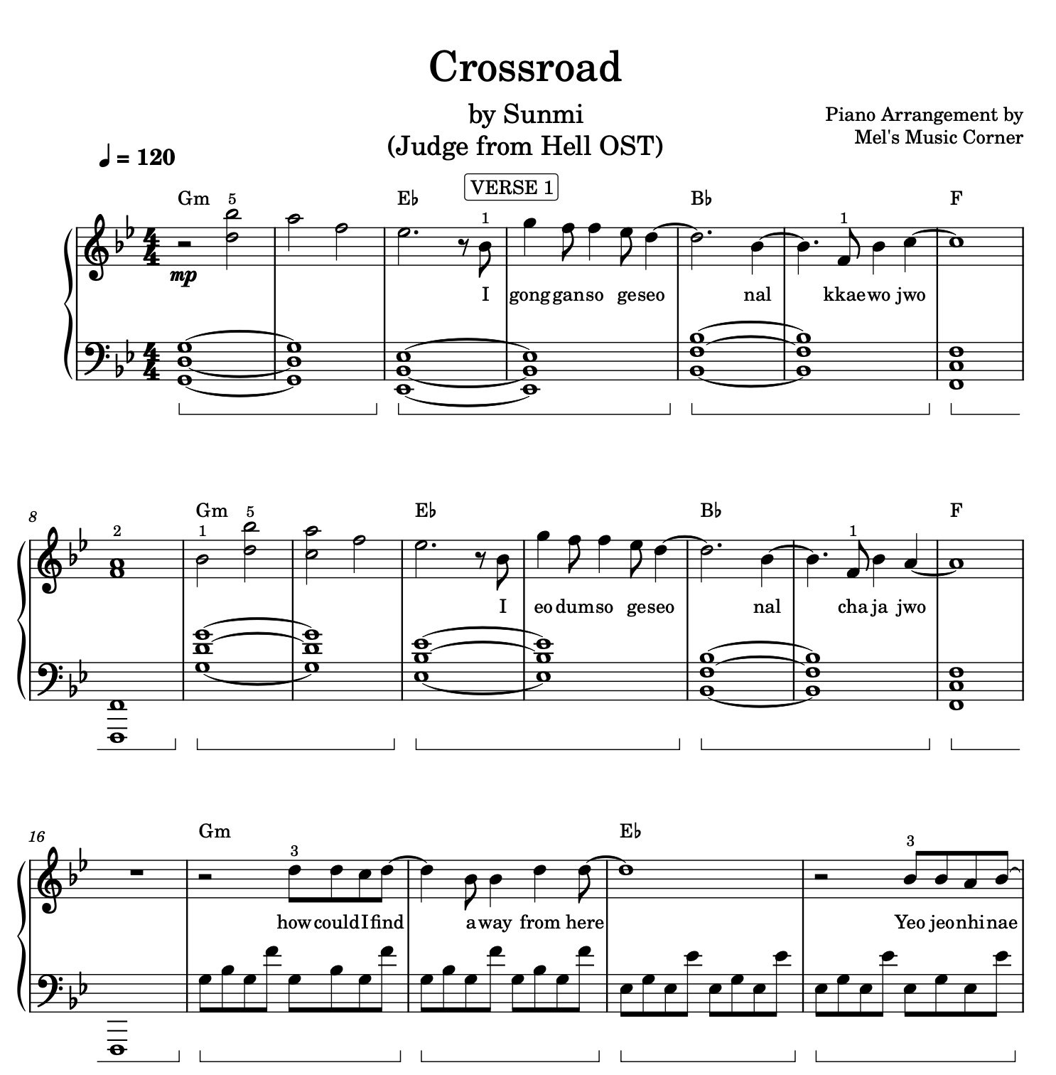 SUNMI(선미) _ Crossroad(지옥에서 온 판사 - Judge from Hell OST) PIANO SHEET ...