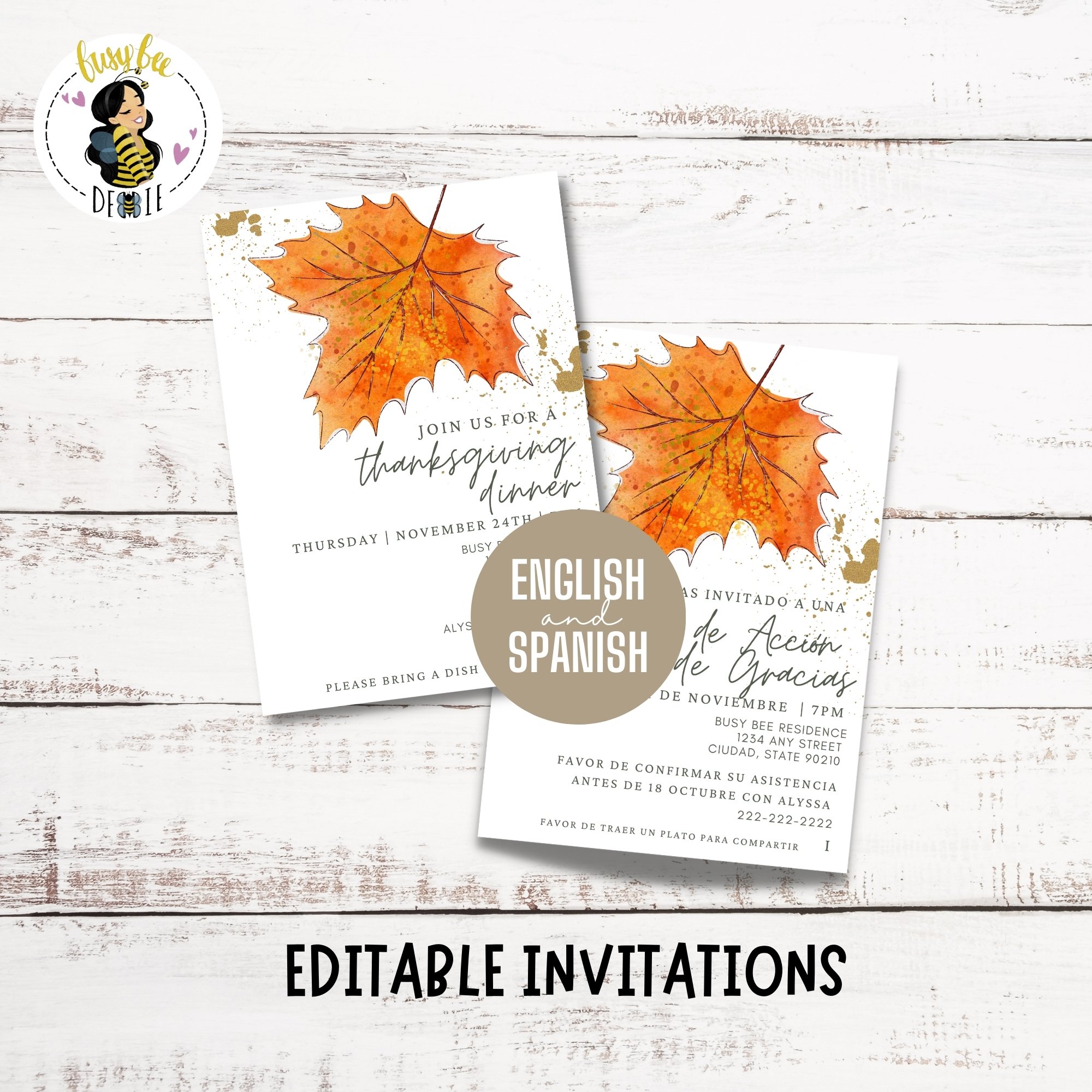 Thanksgiving Orange & Gold Editable Invitation Template, Printable ...