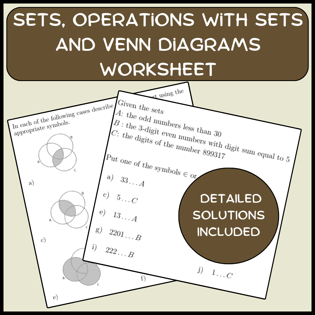 Venn diagrams worksheet no 3 (with solutions)