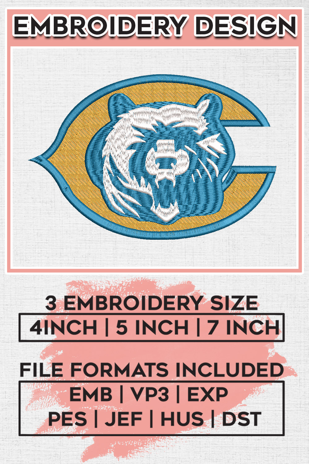Chicago Bears Machine Embroidery Design Files, NFL Bears, NFL Logo ...